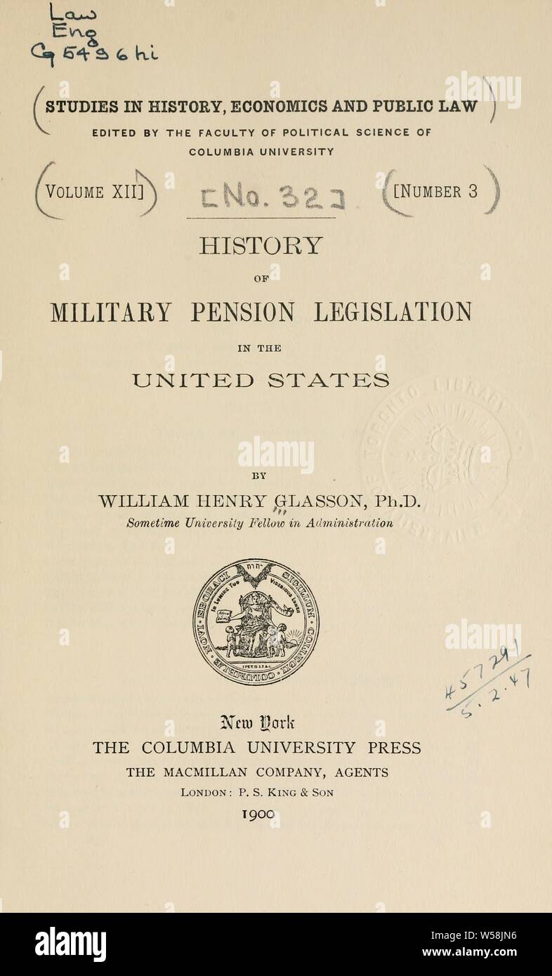 History of military pension legislation in the United States : Glasson ...
