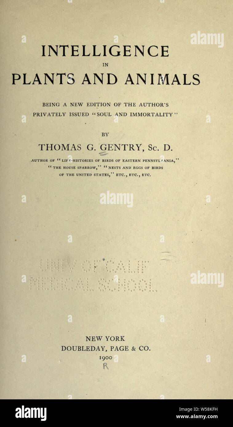 Intelligence in plants and animals: : Gentry, Thomas G. (Thomas George ...