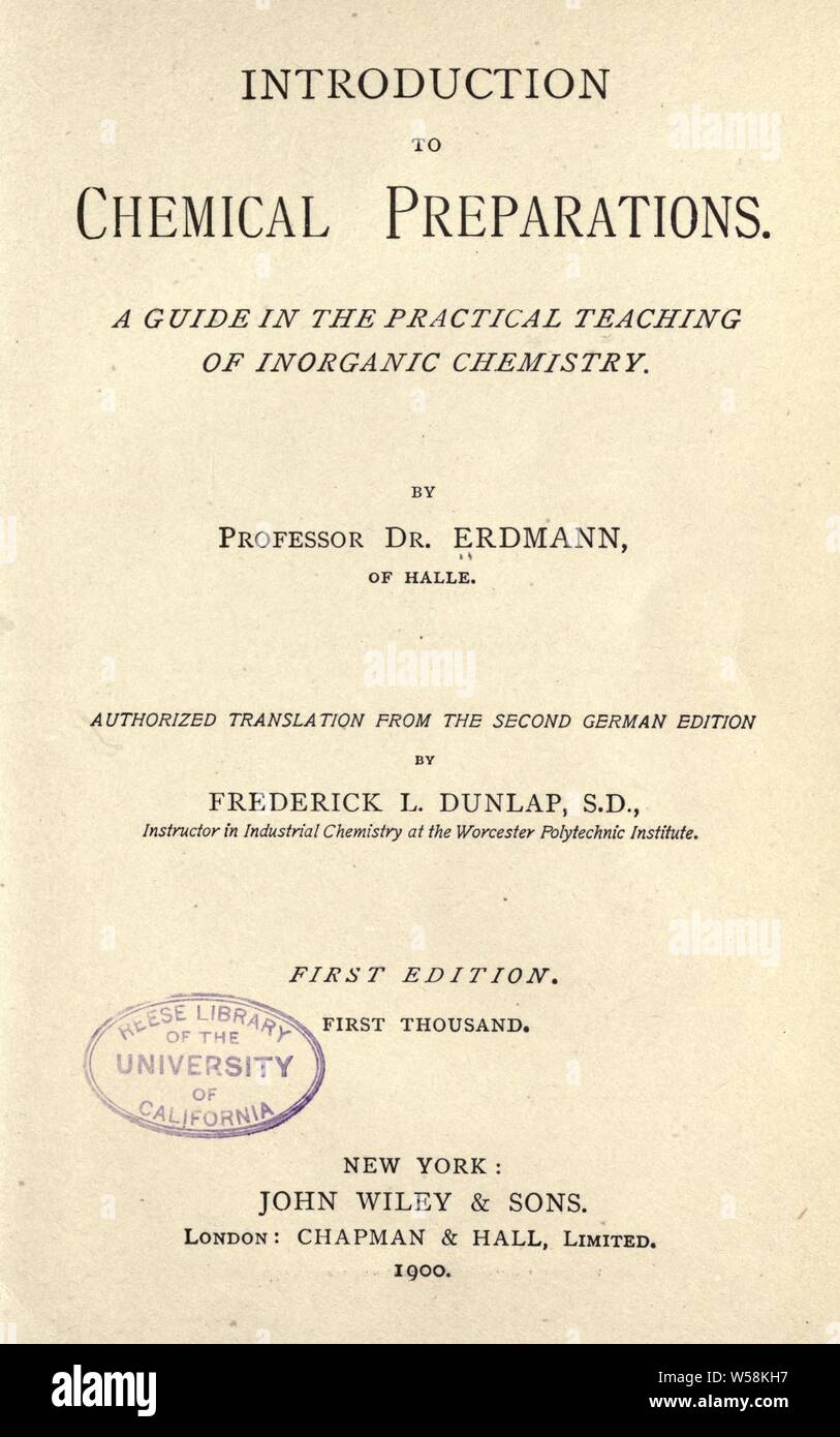 Introduction to chemical preparations. A guide in the practical ...