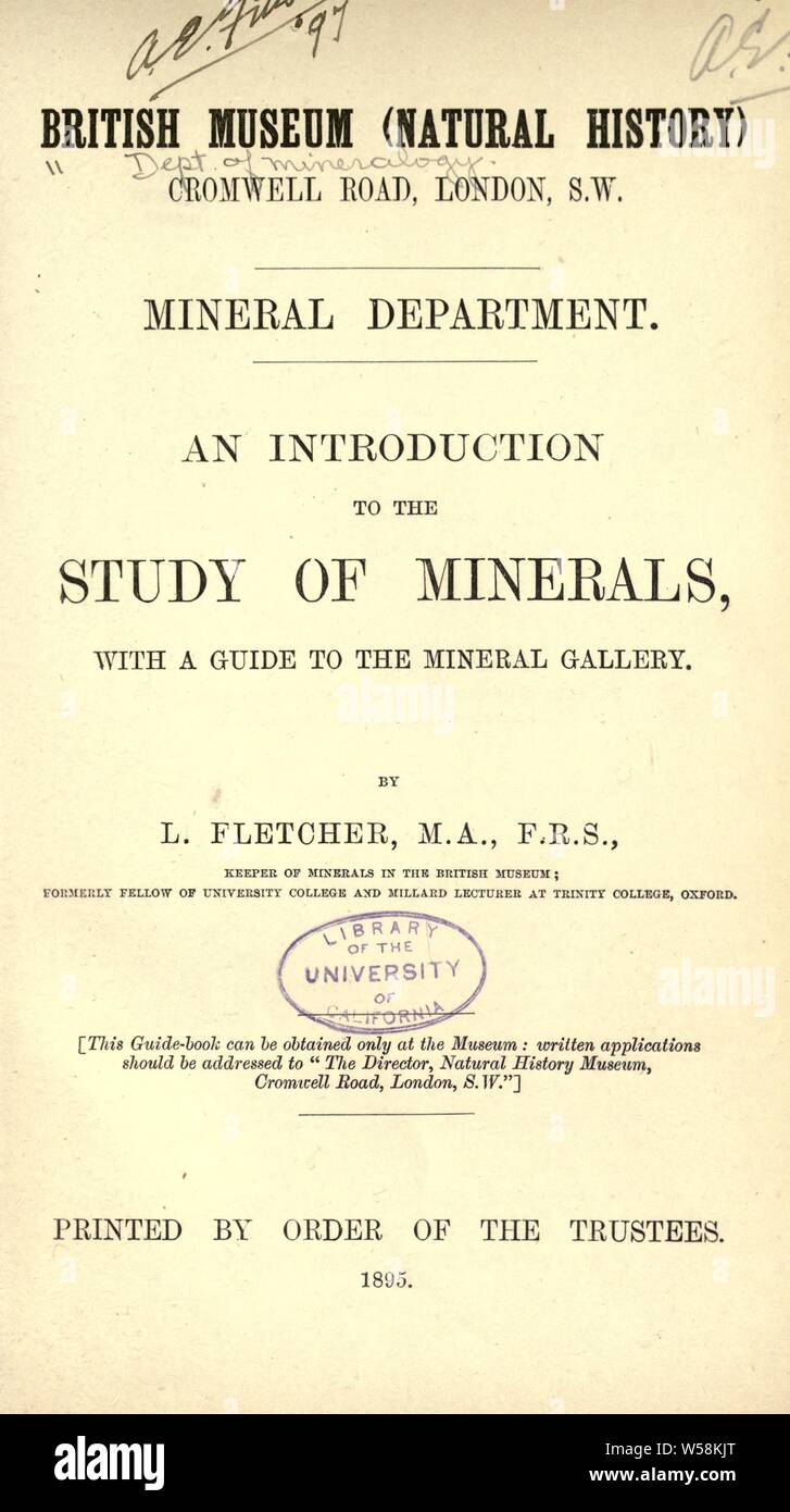 An introduction to the study of minerals, with a guide to the mineral ...