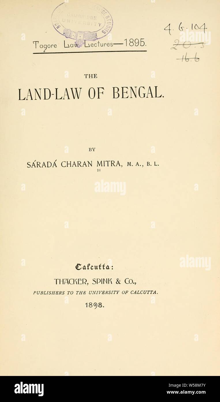 The land-law of Bengal : Mitra, Sáradá Charan Stock Photo - Alamy