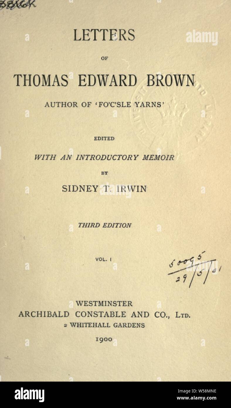 Letters : Brown, T. E. (Thomas Edward), 1830-1897 Stock Photo - Alamy
