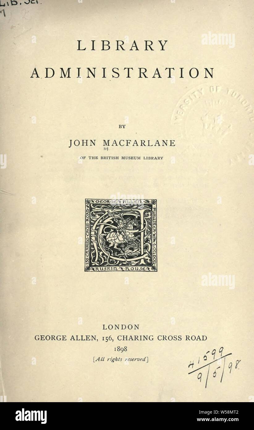 Library administration : Macfarlane, John, 1866-1906 Stock Photo - Alamy