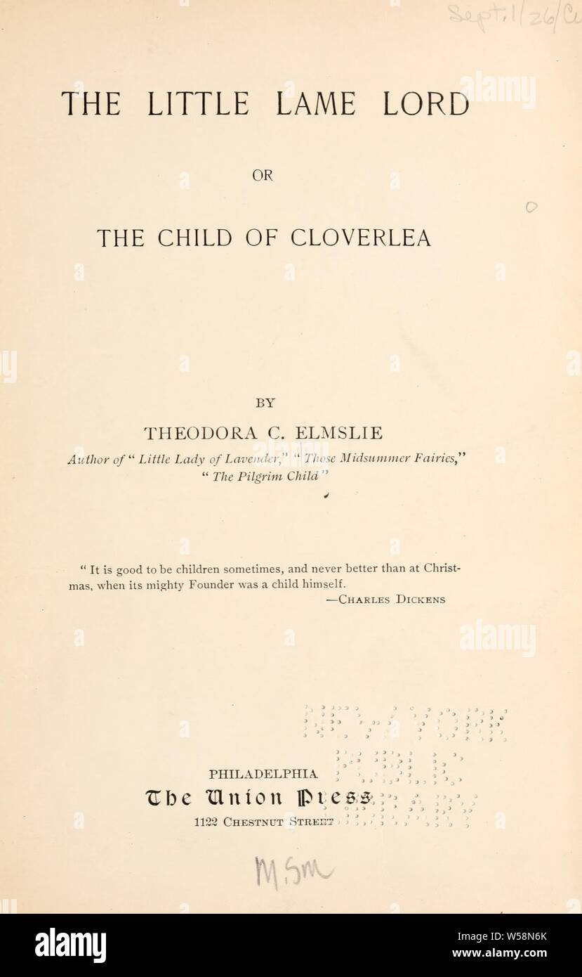 The little lame lord, or The child of Cloverlea : Elmslie, Theodora C ...