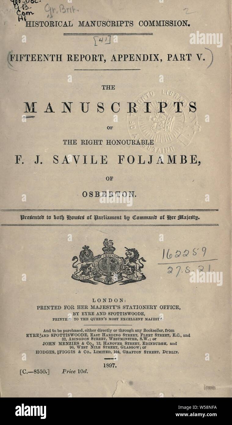 The manuscripts of the Right Honourable F.J. Savile Foljambe, of ...