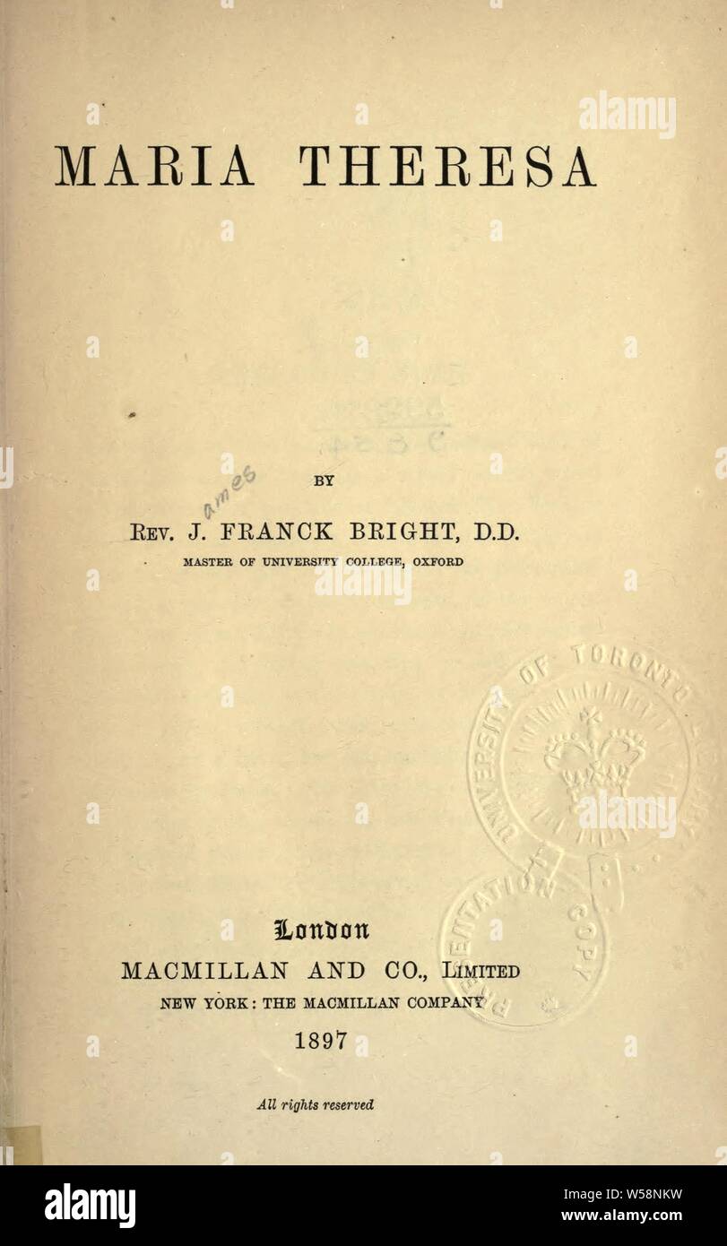 Maria Theresa : Bright, James Franck, 1832 Stock Photo - Alamy