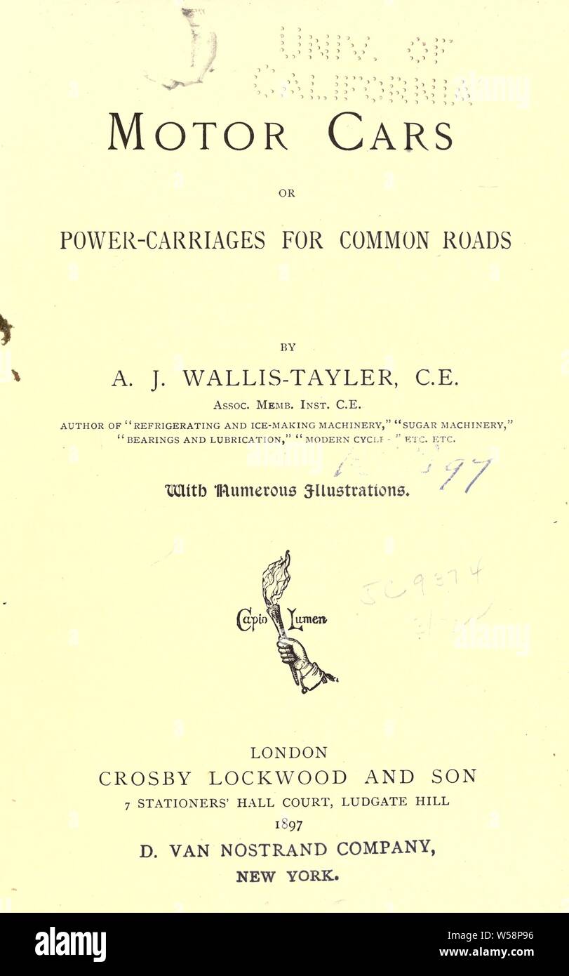 Motor cars; or, Power carriages for common roads : Wallis-Tayler ...