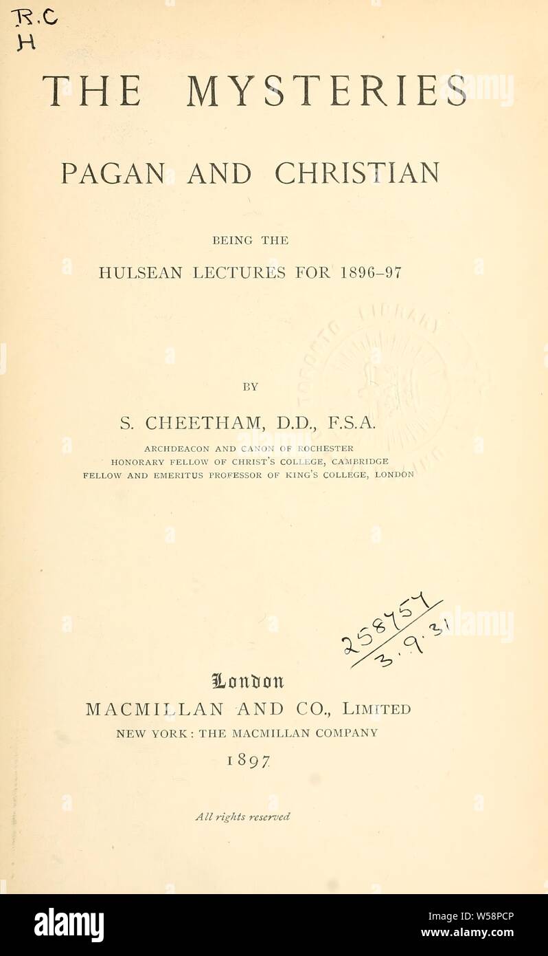 The mysteries, pagan and Christian : Cheetham, Samuel, 1827-1908 Stock ...