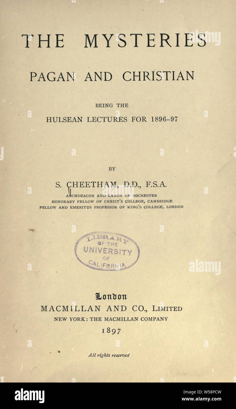 The mysteries, pagan and Christian : Cheetham, Samuel, b. 1827 Stock ...