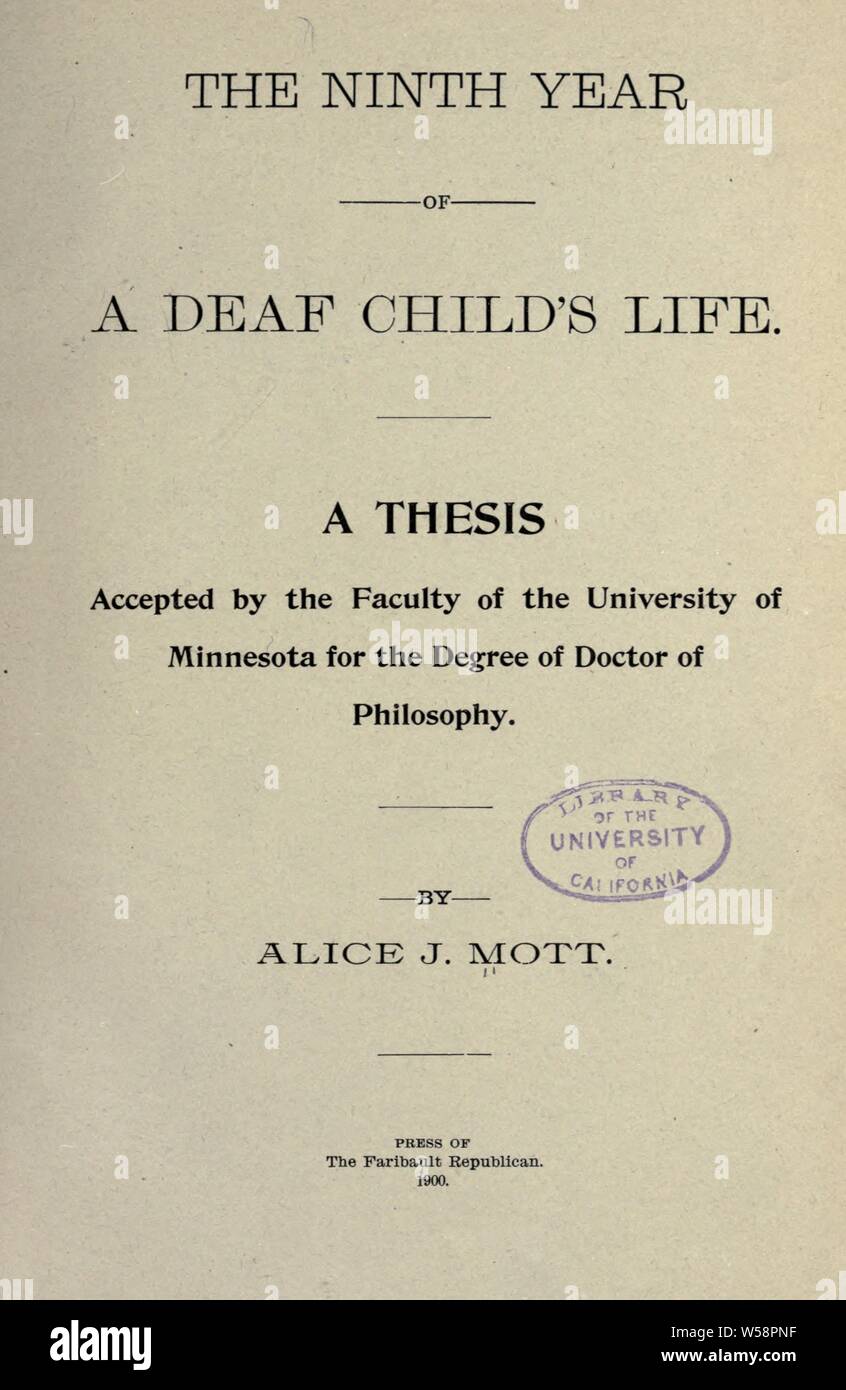 The ninth year of a deaf child's life : Mott, Alice J Stock Photo - Alamy