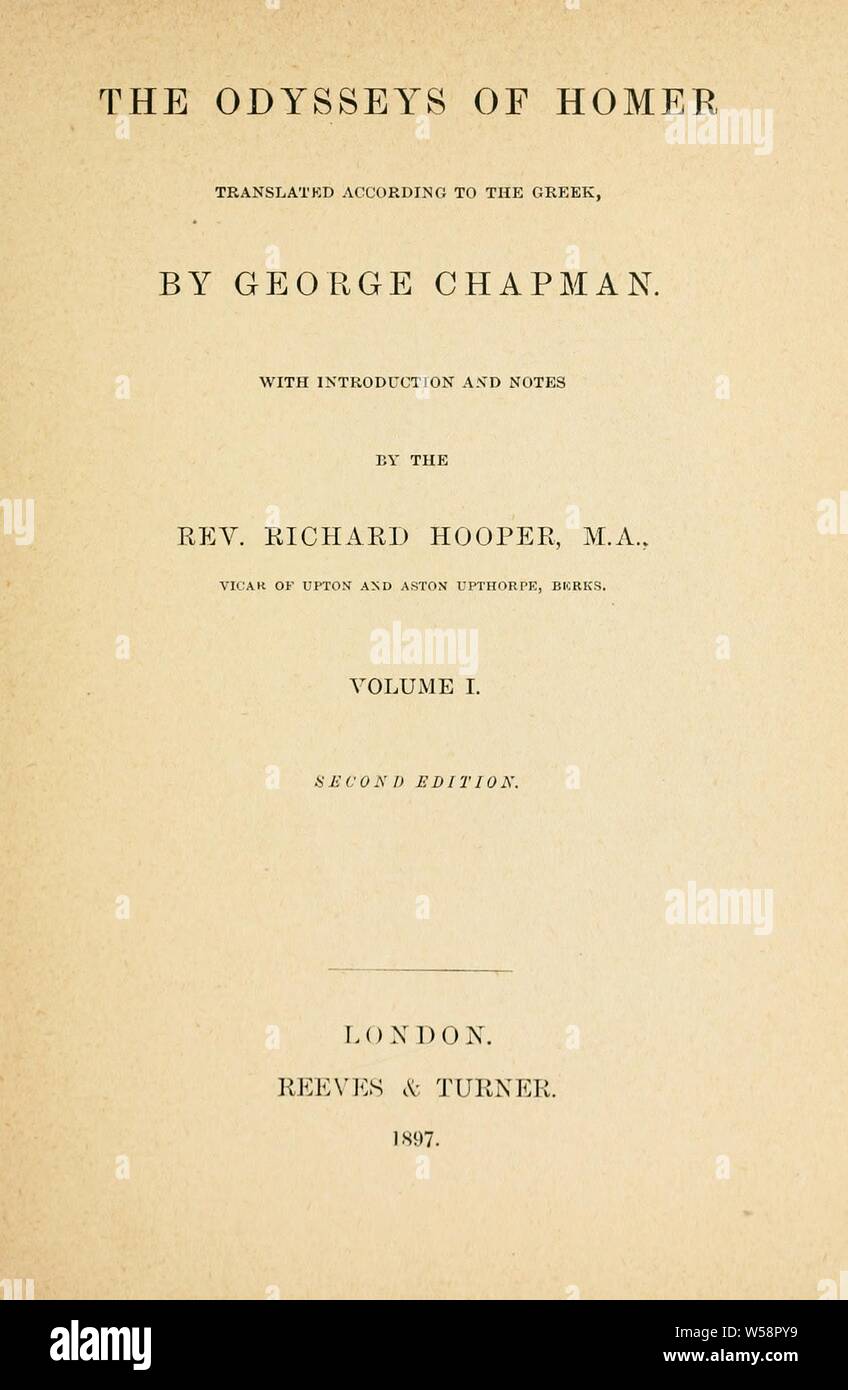 The Odysseys of Homer. Translated according to the Greek by George ...