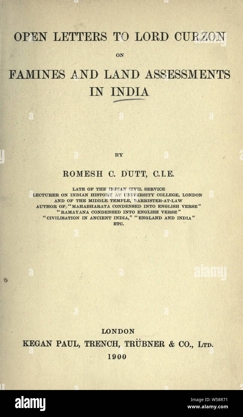 Open letters to Lord Curzon on famines and land assessments in India ...