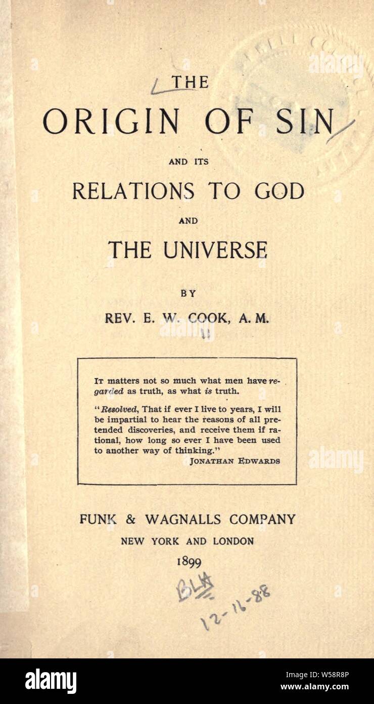 The origin of sin : and its relations to God and the universe : Cook ...