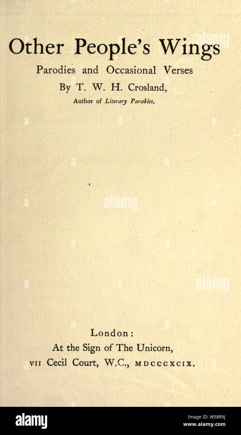 Other people's wings : paradies and occasional verses : Crosland, T. W ...