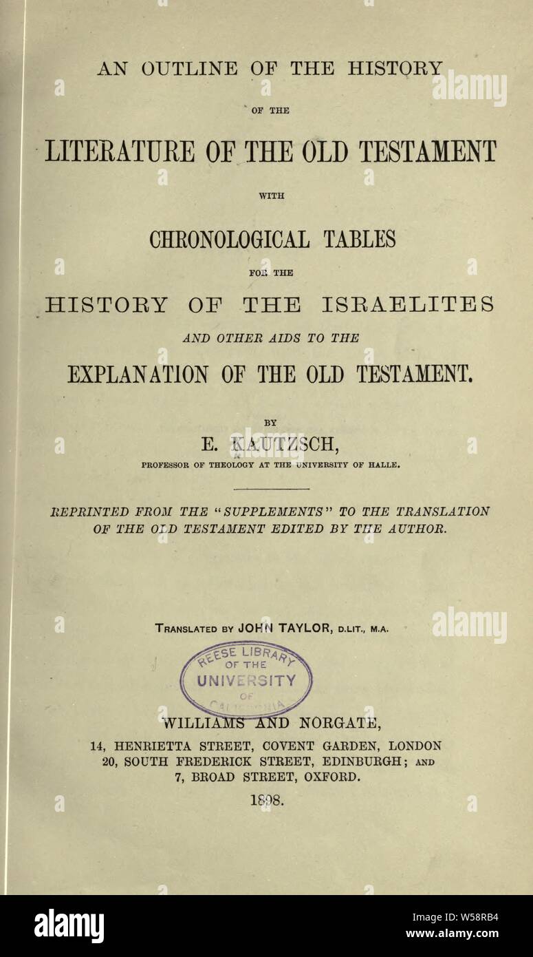 An outline of the history of the literature of the Old Testament; with ...