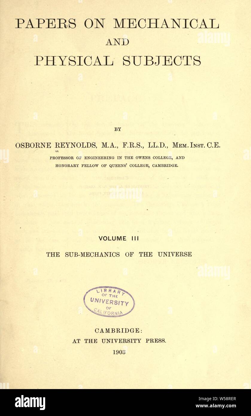 Papers on mechanical and physical subjects : Reynolds, Osborne, 1842 ...
