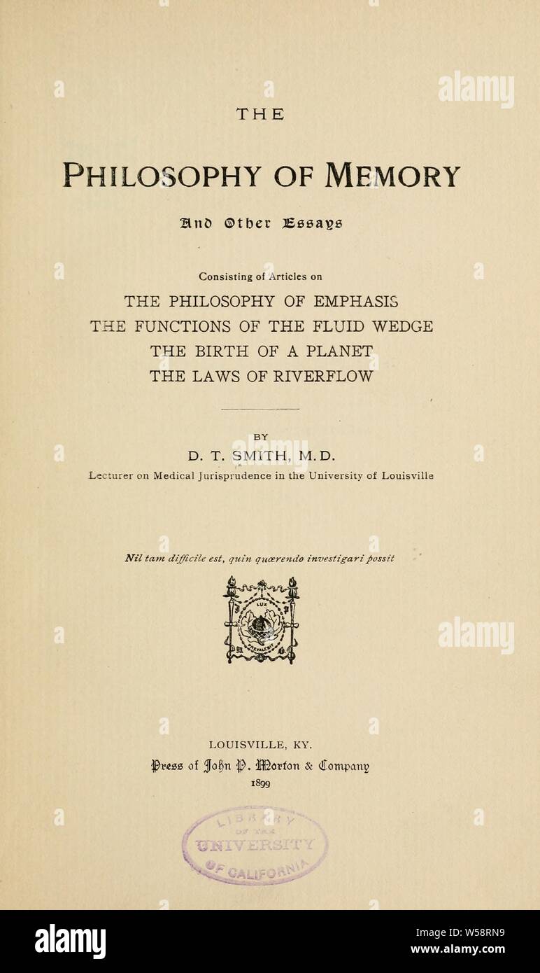 The philosophy of memory and other essays, consisting of articles on ...