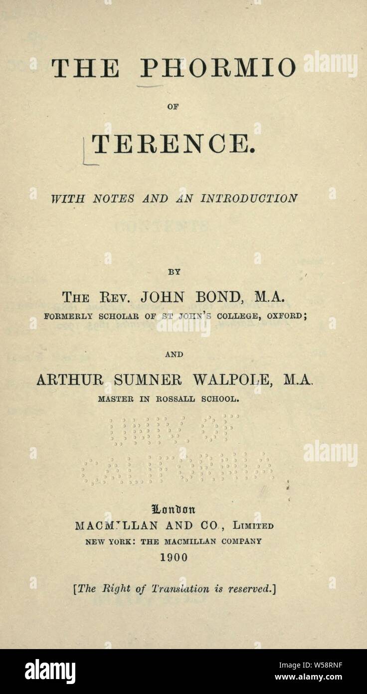 The Phormio of Terence : Terence Stock Photo - Alamy