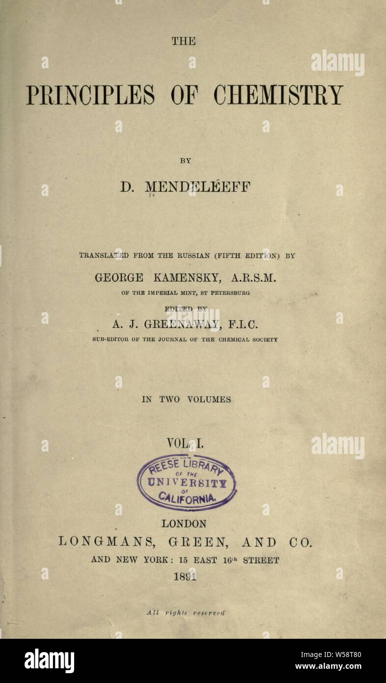 The principles of chemistry : Mendeleyev, Dmitry Ivanovich, 1834-1907 ...