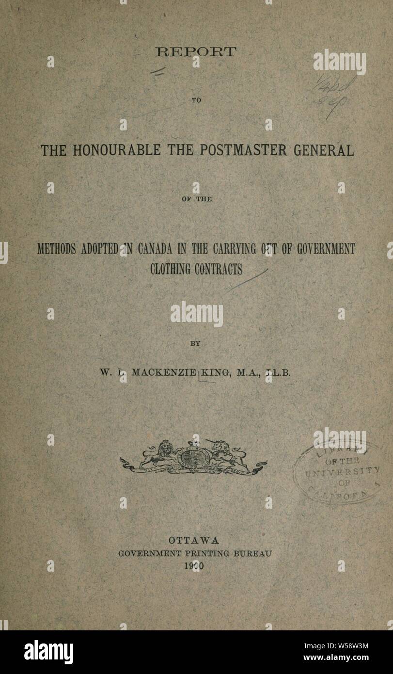 Report of the Honourable the Postmaster General of the methods adopted ...