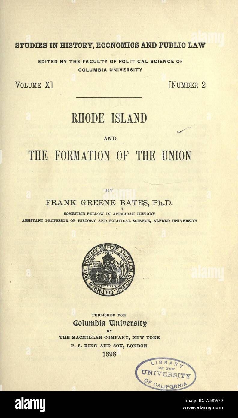 Rhode Island and the formation of the Union : Bates, Frank Greene, 1868 ...
