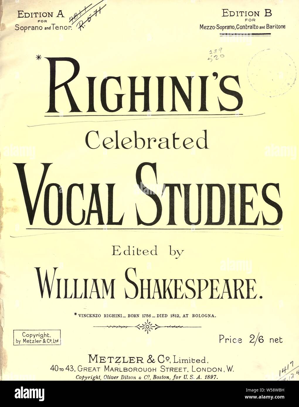 Righini's celebrated vocal studies : Righini, Vincenzo, 1756-1812 Stock ...