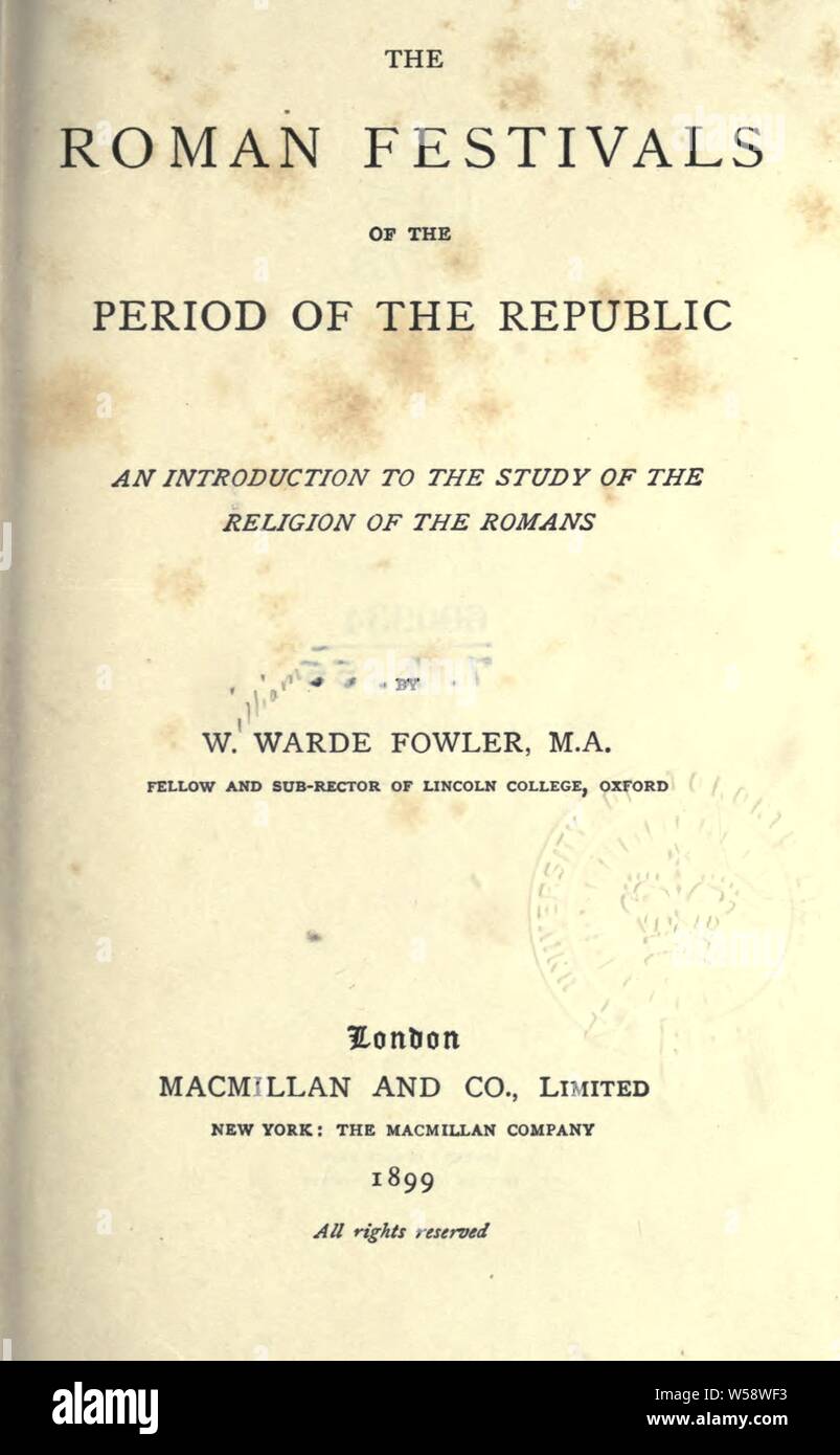 The Roman festivals of the period of the Republic; an introduction to ...
