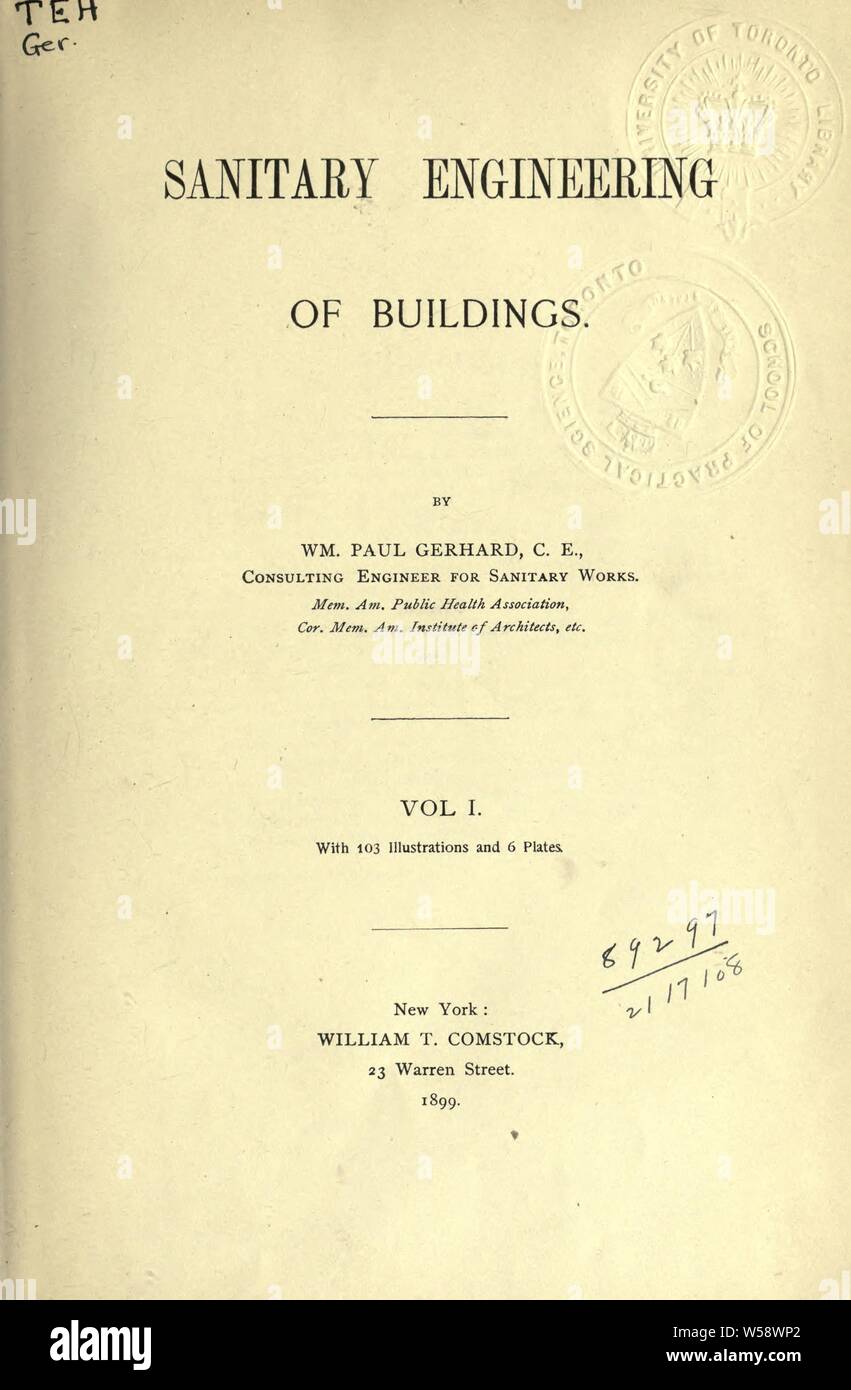 Sanitary engineering of buildings : Gerhard, William Paul Stock Photo ...