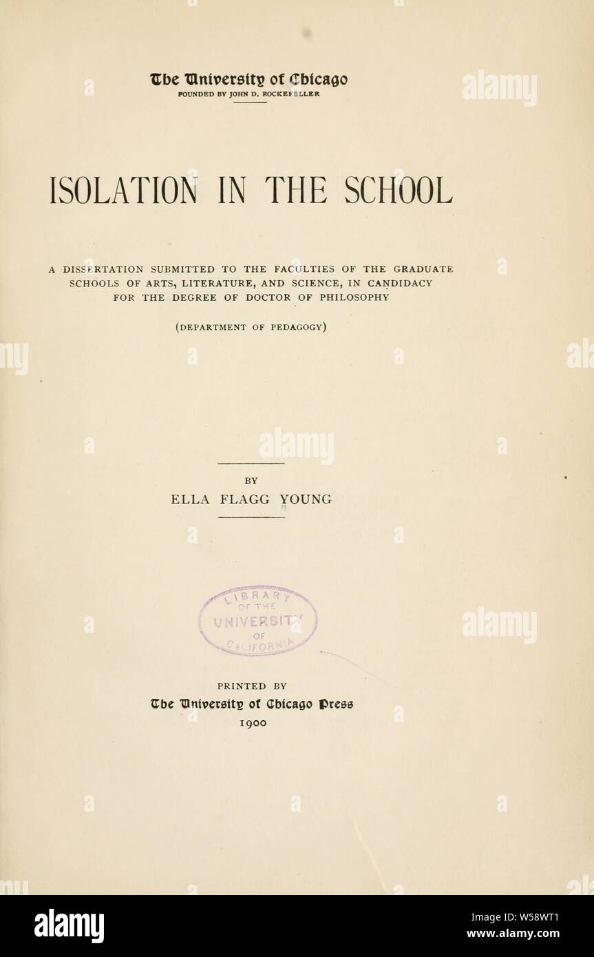 Isolation in the school .. : Young, Ella Flagg, 1845-1918 Stock Photo ...