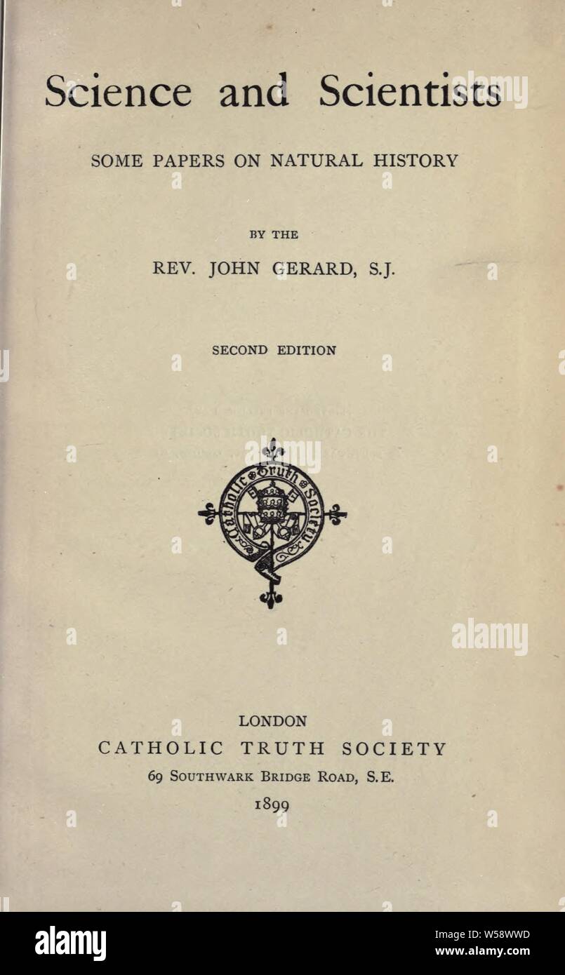 Science and scientists : some papers on natural history : Gerard, John ...