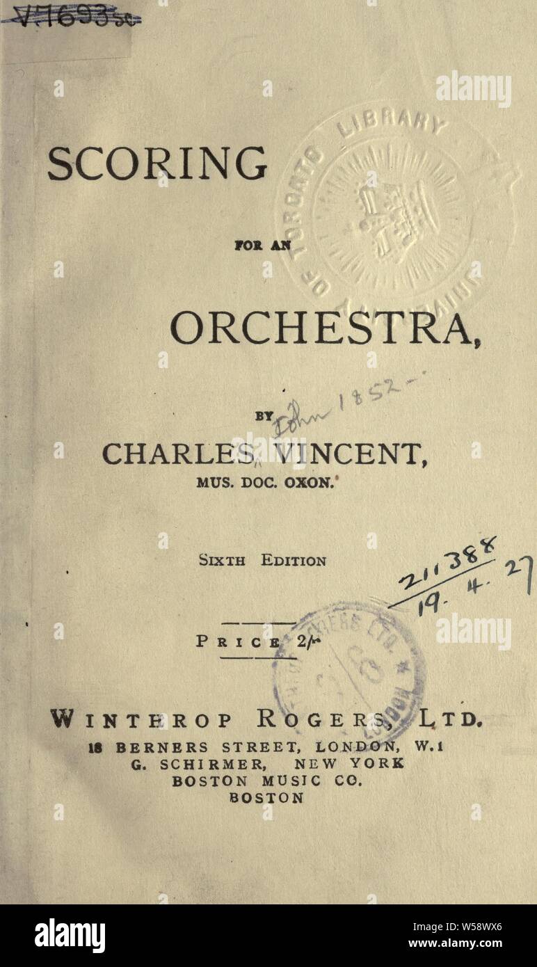 Scoring for an orchestra : Vincent, Charles John, 1852-1934 Stock Photo ...