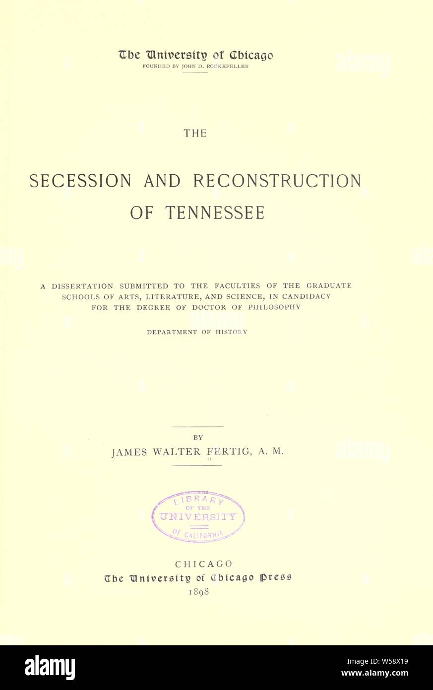 The secession and reconstruction of Tennessee : Fertig, James Walter ...