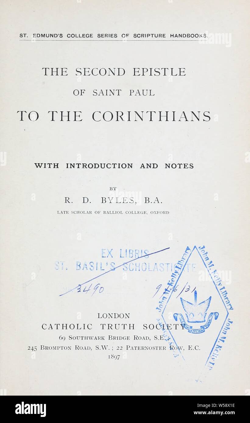 The second epistle of Saint Paul to the Corinthians : Byles, Roussel ...