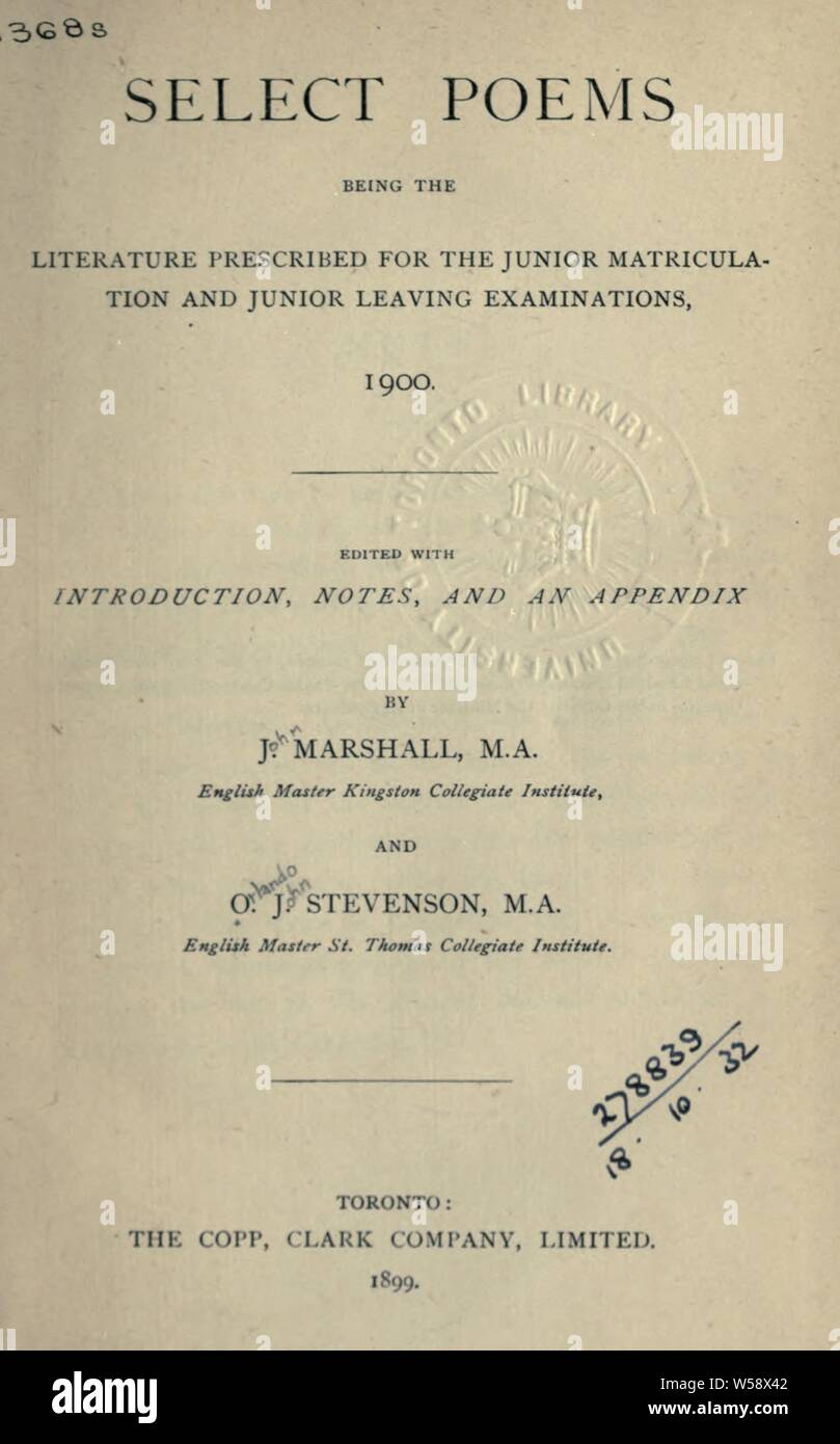 Select poems; being the literature prescribed for the Junior ...