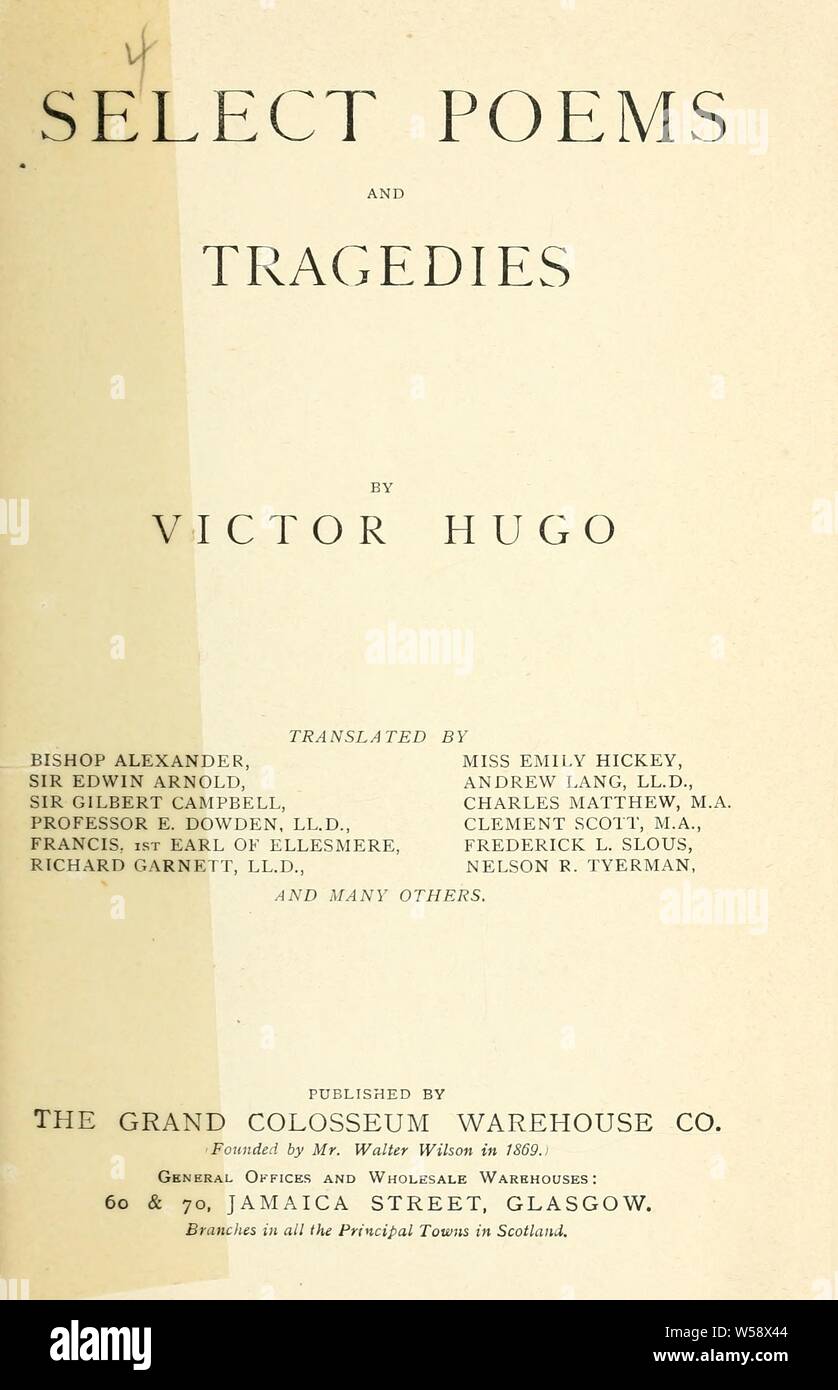 Select poems and tragedies : Hugo, Victor, 1802-1885 Stock Photo - Alamy