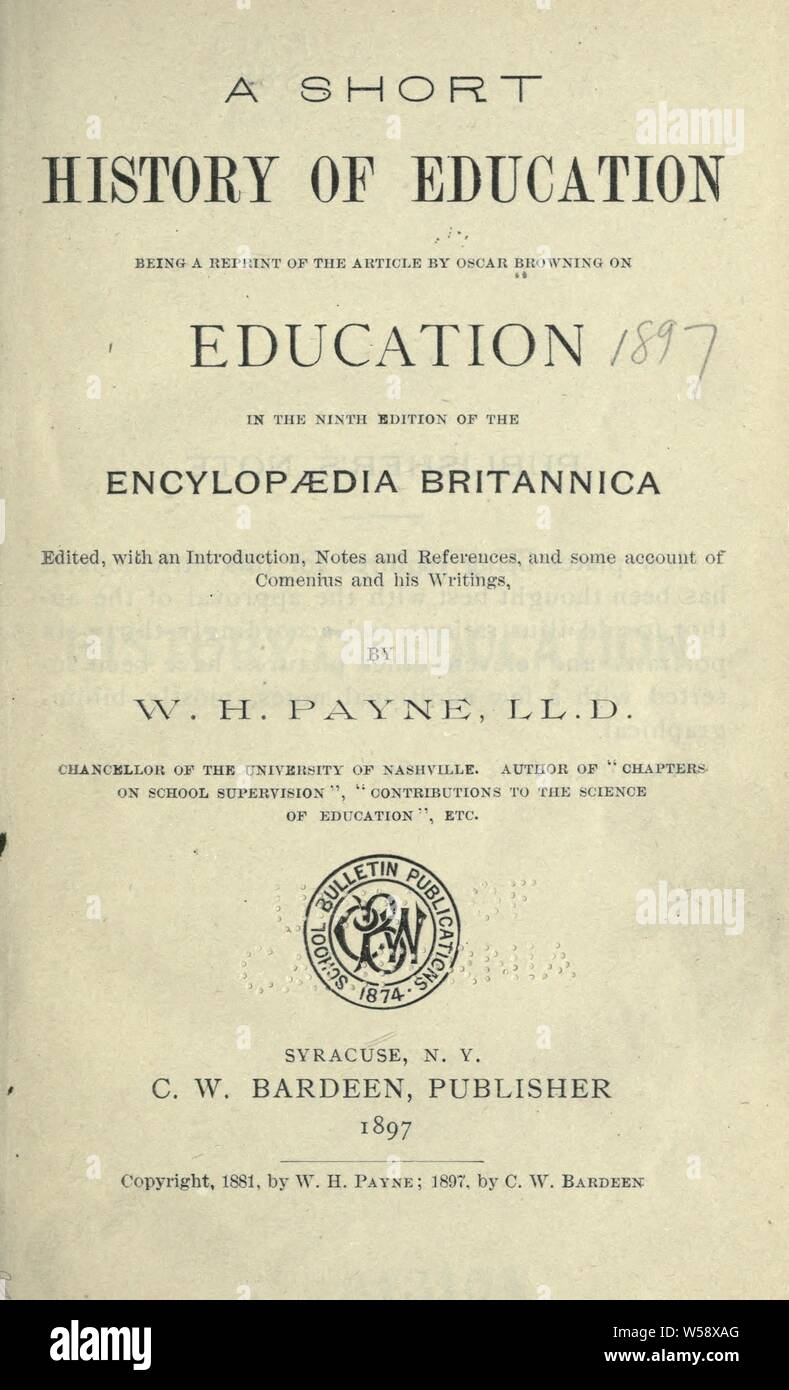 A short history of education; being a reprint of the article by Oscar ...
