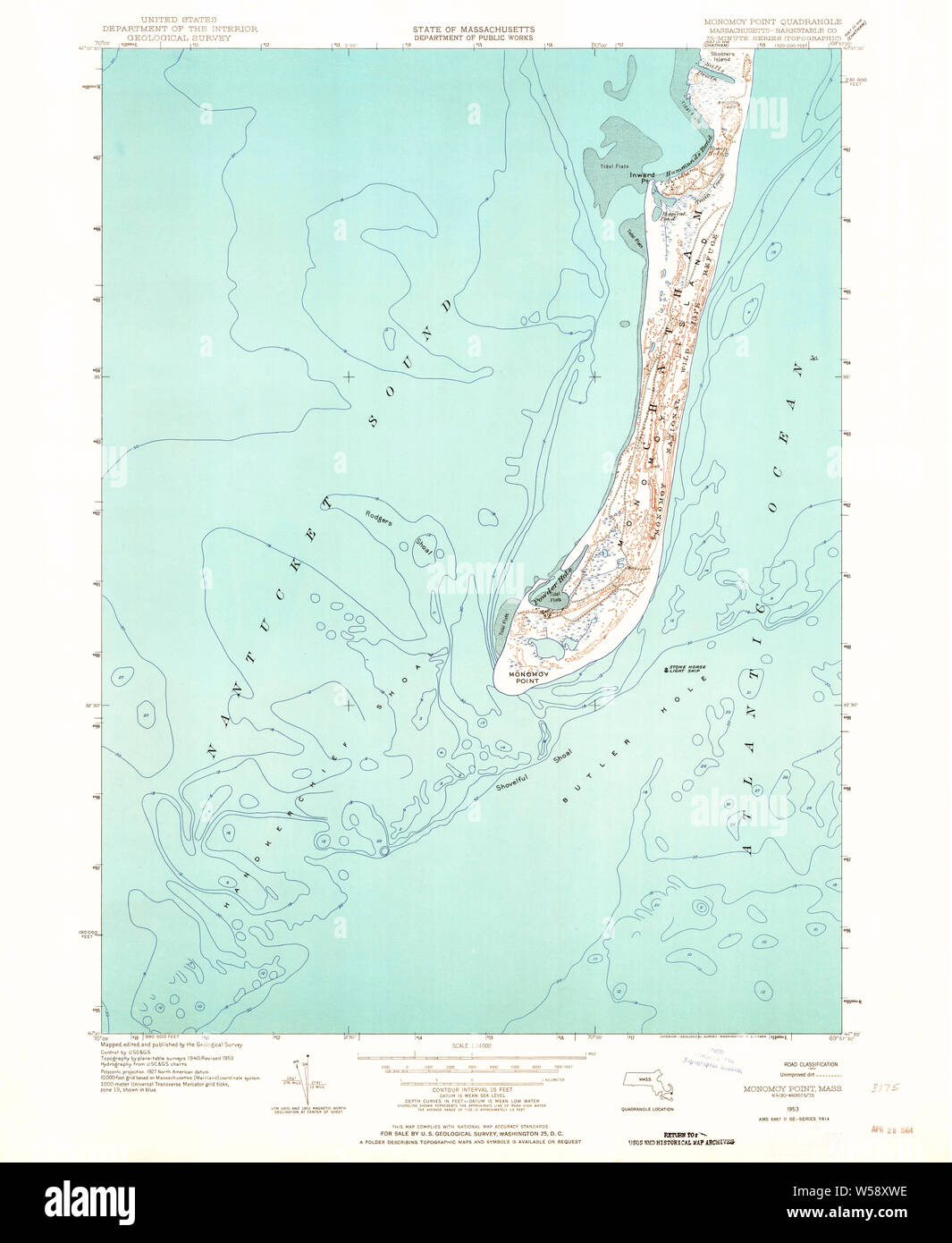 Massachusetts USGS Historical Topo Map MA Monomoy Point 350300 1953 ...