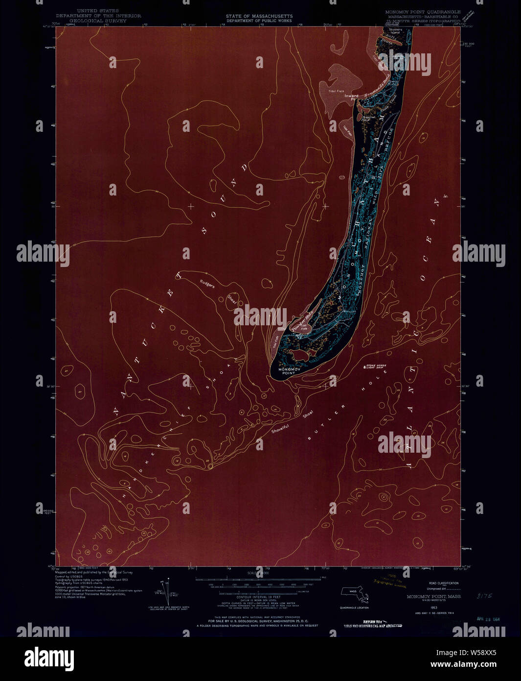 Massachusetts USGS Historical Topo Map MA Monomoy Point 350300 1953 ...