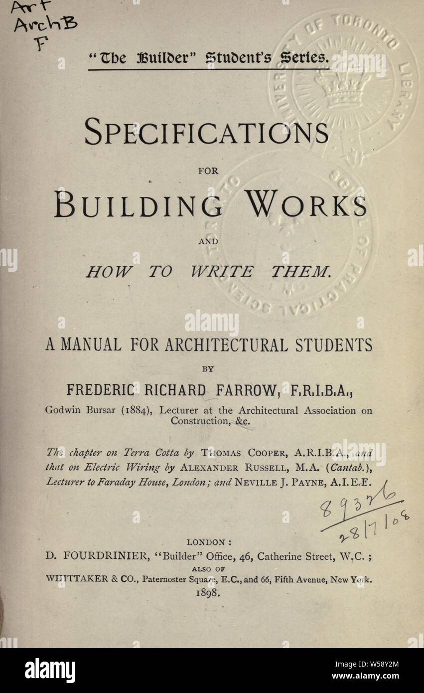Specifications for building works, and how to write them, a manual for ...
