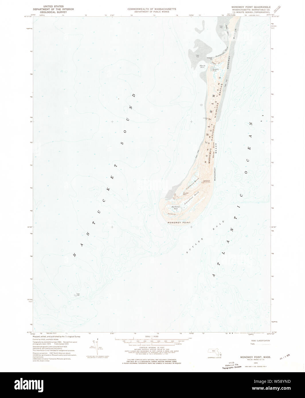 Massachusetts USGS Historical Topo Map MA Monomoy Point 350303 1974 ...