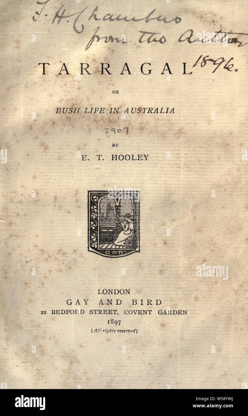Tarragal; or, Bush life in Australia : Hooley, E. T Stock Photo - Alamy