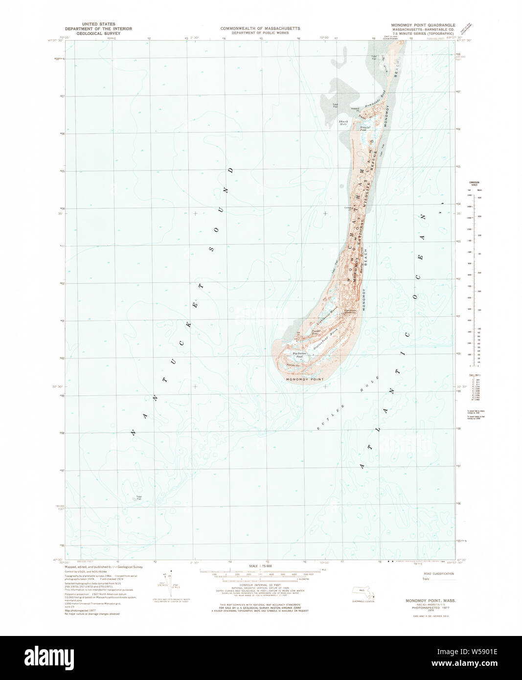 Massachusetts USGS Historical Topo Map MA Monomoy Point 351109 1974 ...