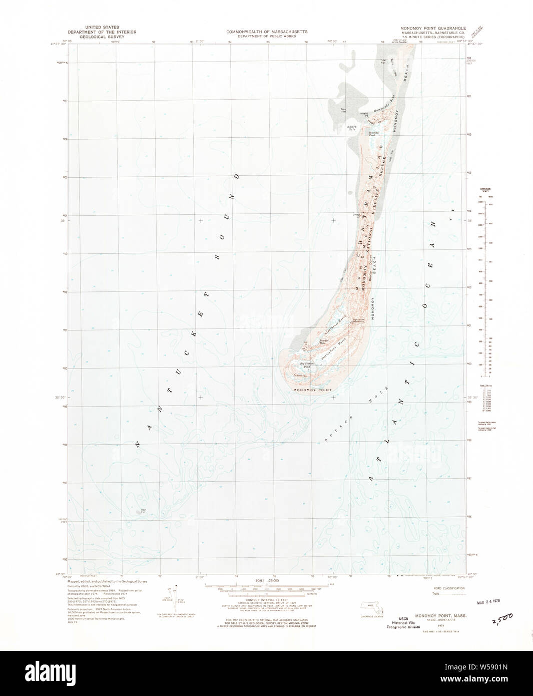 Massachusetts USGS Historical Topo Map MA Monomoy Point 351108 1974 ...
