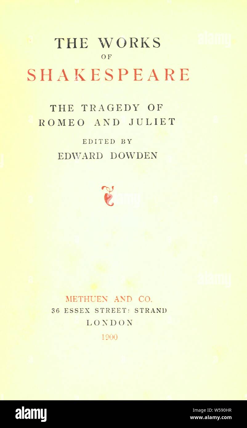The tragedy of Romeo and Juliet : Shakespeare, William, 1564-1616 Stock ...