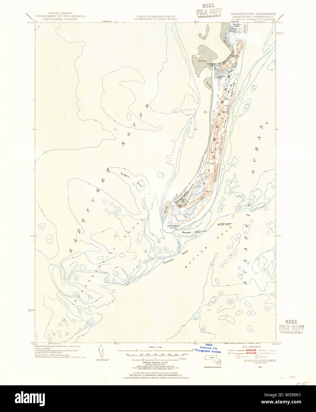 Massachusetts USGS Historical Topo Map MA Monomoy Point 351907 1953 ...