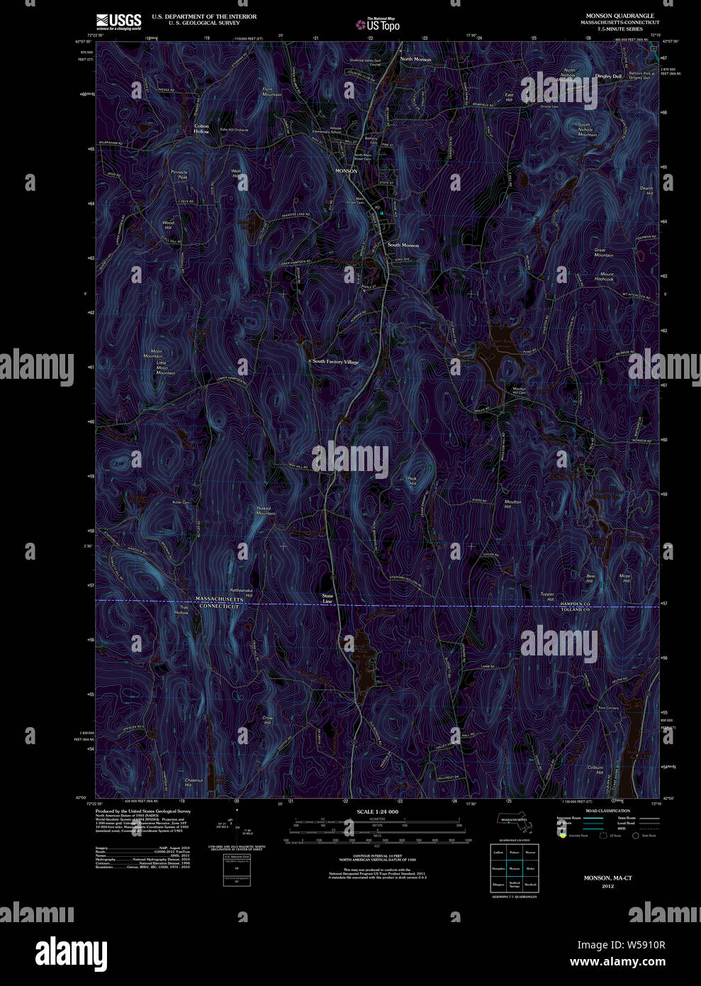Massachusetts USGS Historical Topo Map MA Monson 20120606 TM Inverted ...