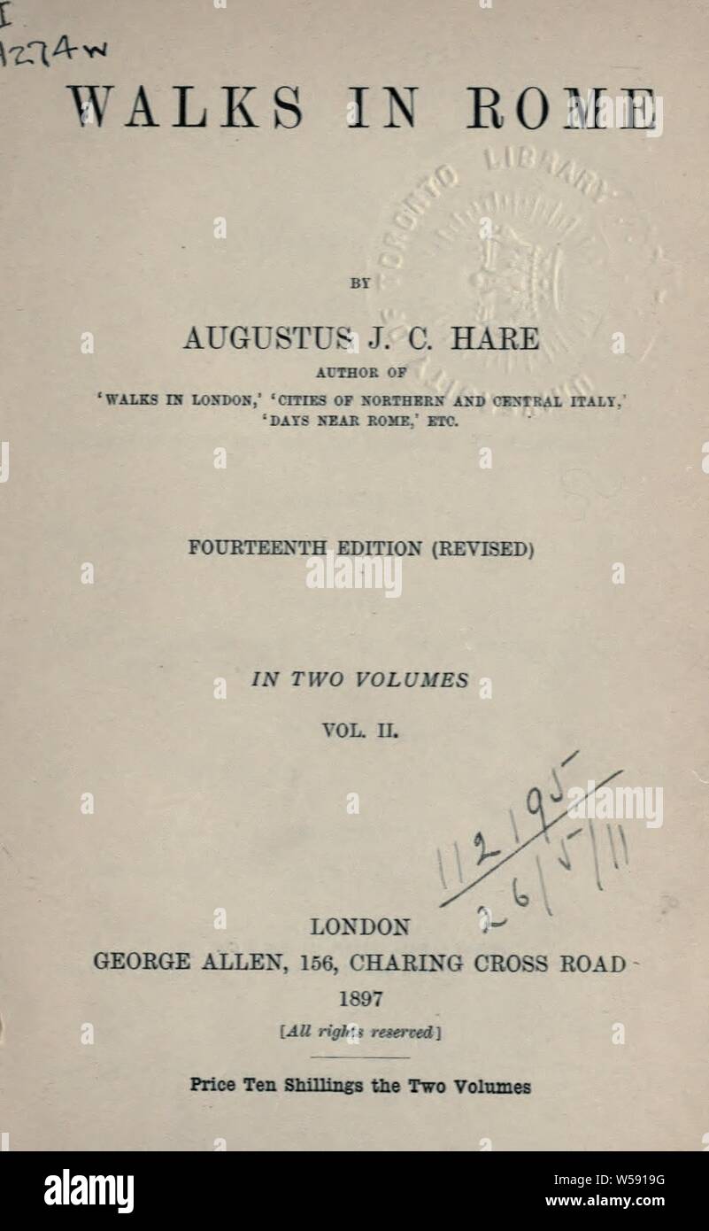 Walks in Rome : Hare, Augustus J. C. (Augustus John Cuthbert), 1834 ...