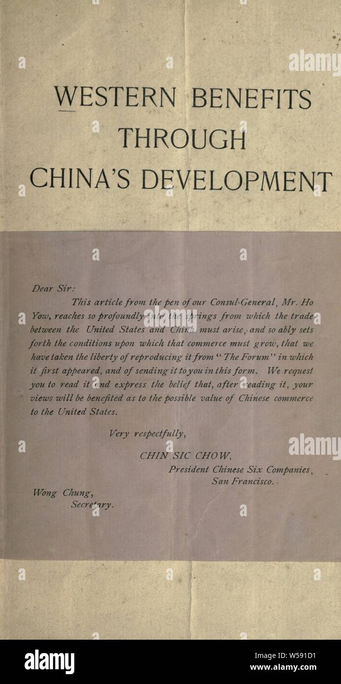 Western benefits through China's development : Ho, Yow, 1869 Stock ...