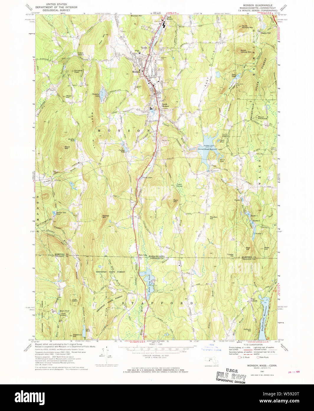 Massachusetts USGS Historical Topo Map MA Monson 350305 1967 24000 ...