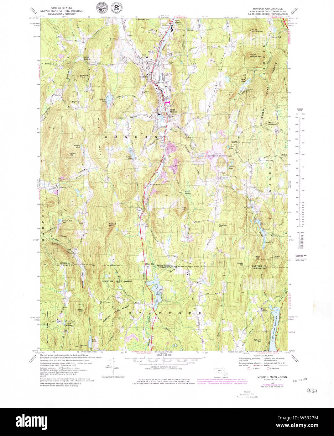 Massachusetts USGS Historical Topo Map MA Monson 351114 1967 25000 ...